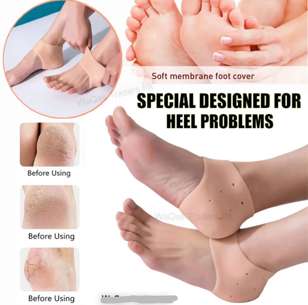 Silicone Gel Heel Pad Socks 1 pair For Heel Swelling Pain Relief Dry ...