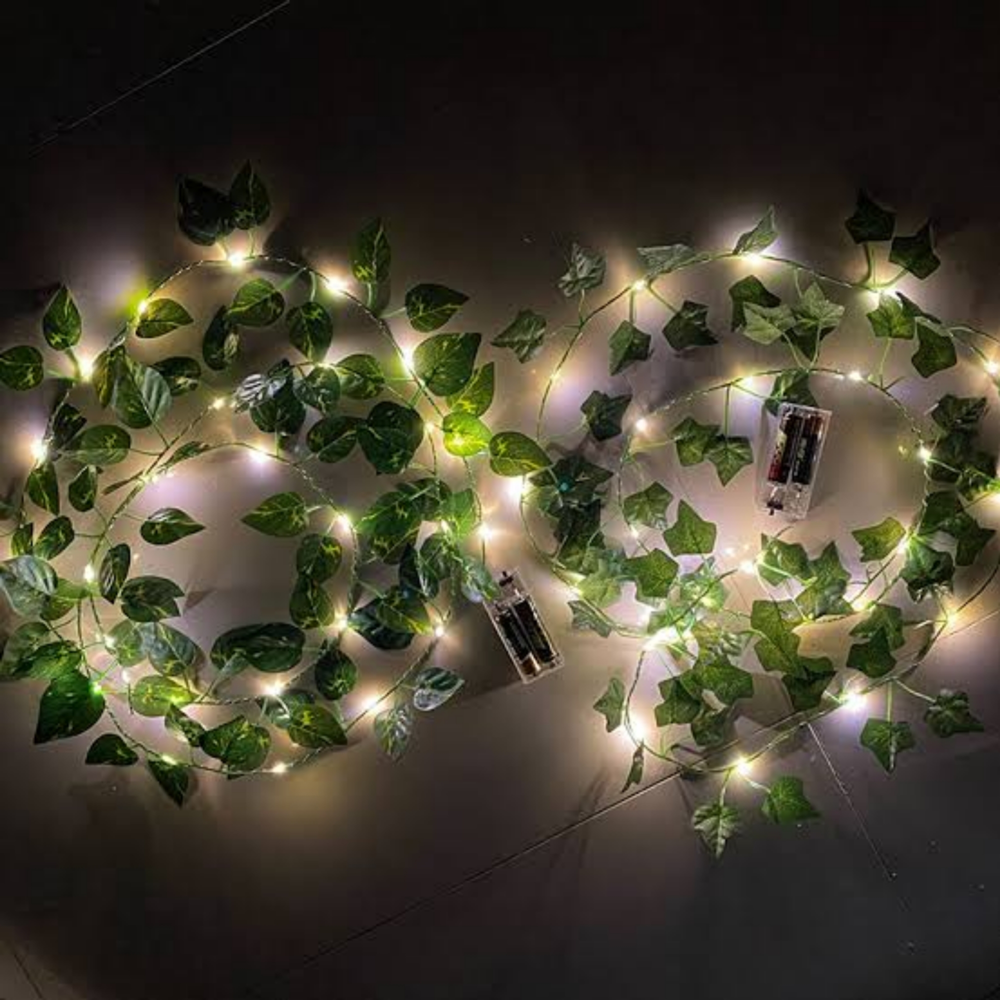 Artificial Plant Leaves bail with Fairy Lights Battery Operated - Money ...