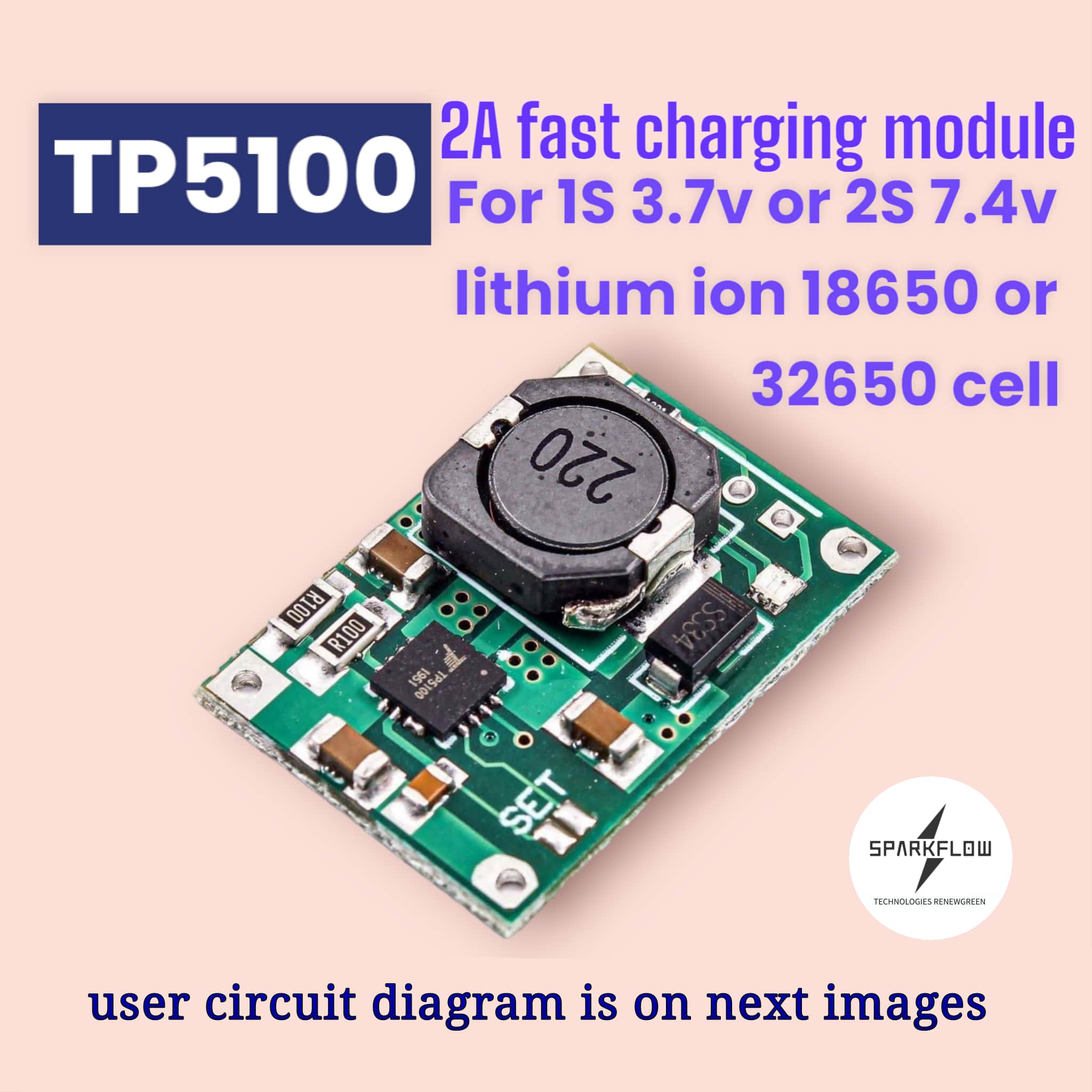 TP5100 1S 2S Battery charging module single double cell 2A fast ...