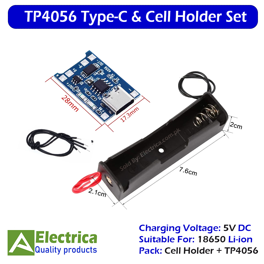 Type-C TP4056 5V 1A Li-ion Battery Charging Module and 18650 Single ...
