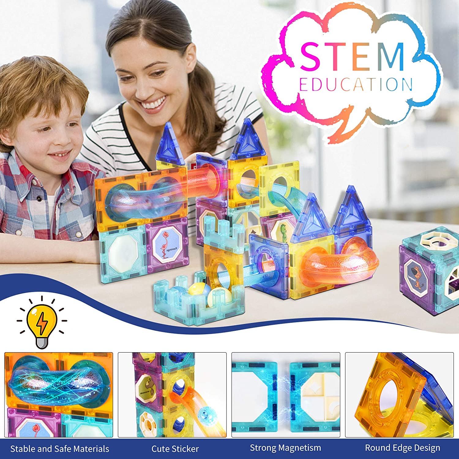 Magnetic Tiles Building Blocks Set Magnetic Toys with Lights for Kids ...