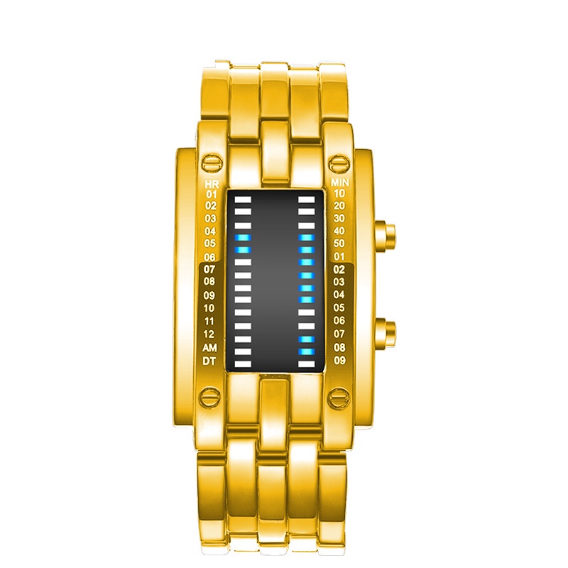 Fashion Men Stainless Steel Blue Binary Luminous LED Electronic Watch ...
