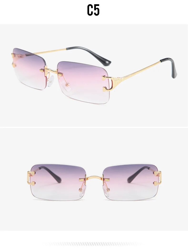 2021 new fashion retro color UV400 Punk rimless sunglasses men square ...