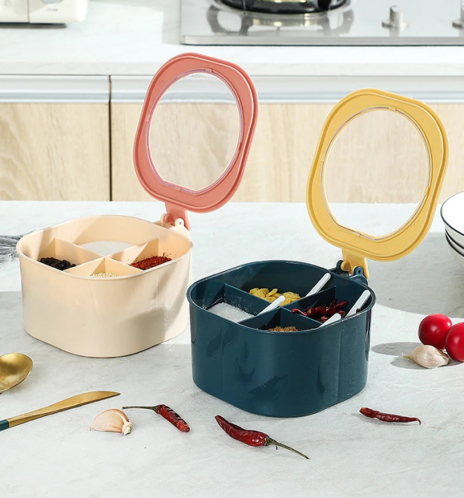 4 In 1 Partition Kitchen Seasoning Box Masala Box Set 4 Grid Portion ...