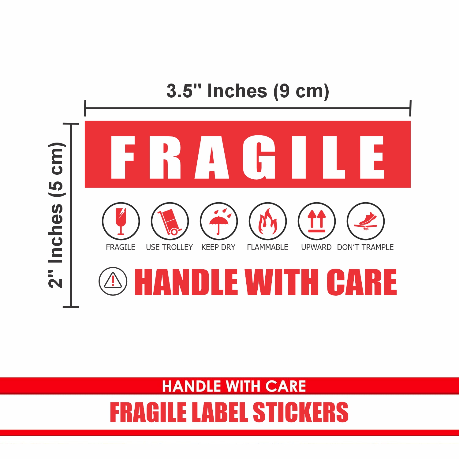CuztomCraft 3.5 x 2 Inches Fragile Stickers Handle with Care Warning ...