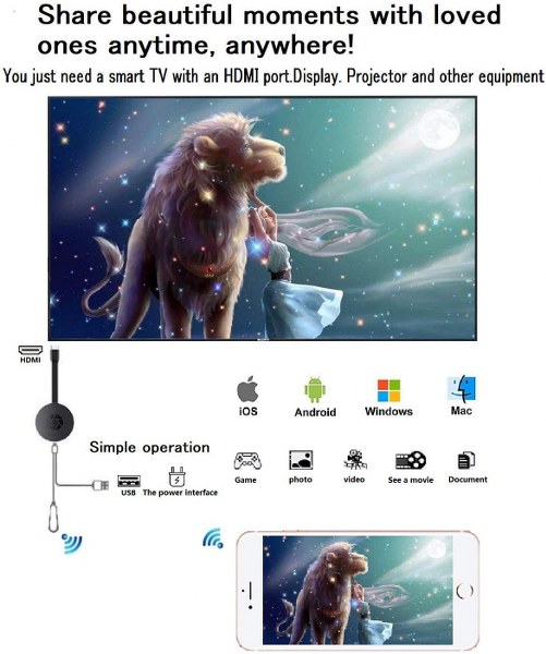 HDMI Wireless WiFi Dongle TV Streaming Device Chrome Cast Full HD 1080P ...