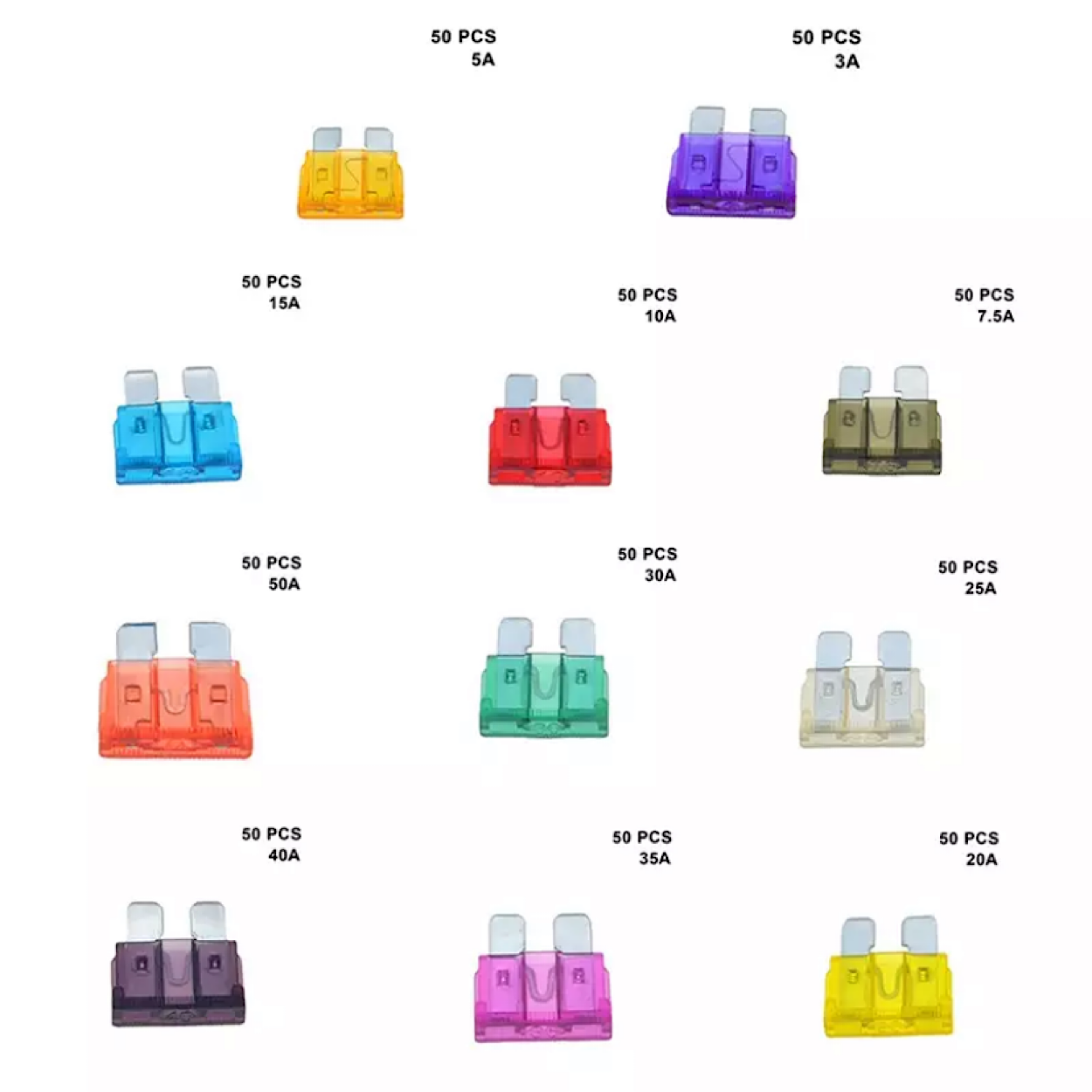 10pcs Auto Automotive Car Boat Truck Blade Fuse 1A 2A 3A 5A 7.5A 10A ...