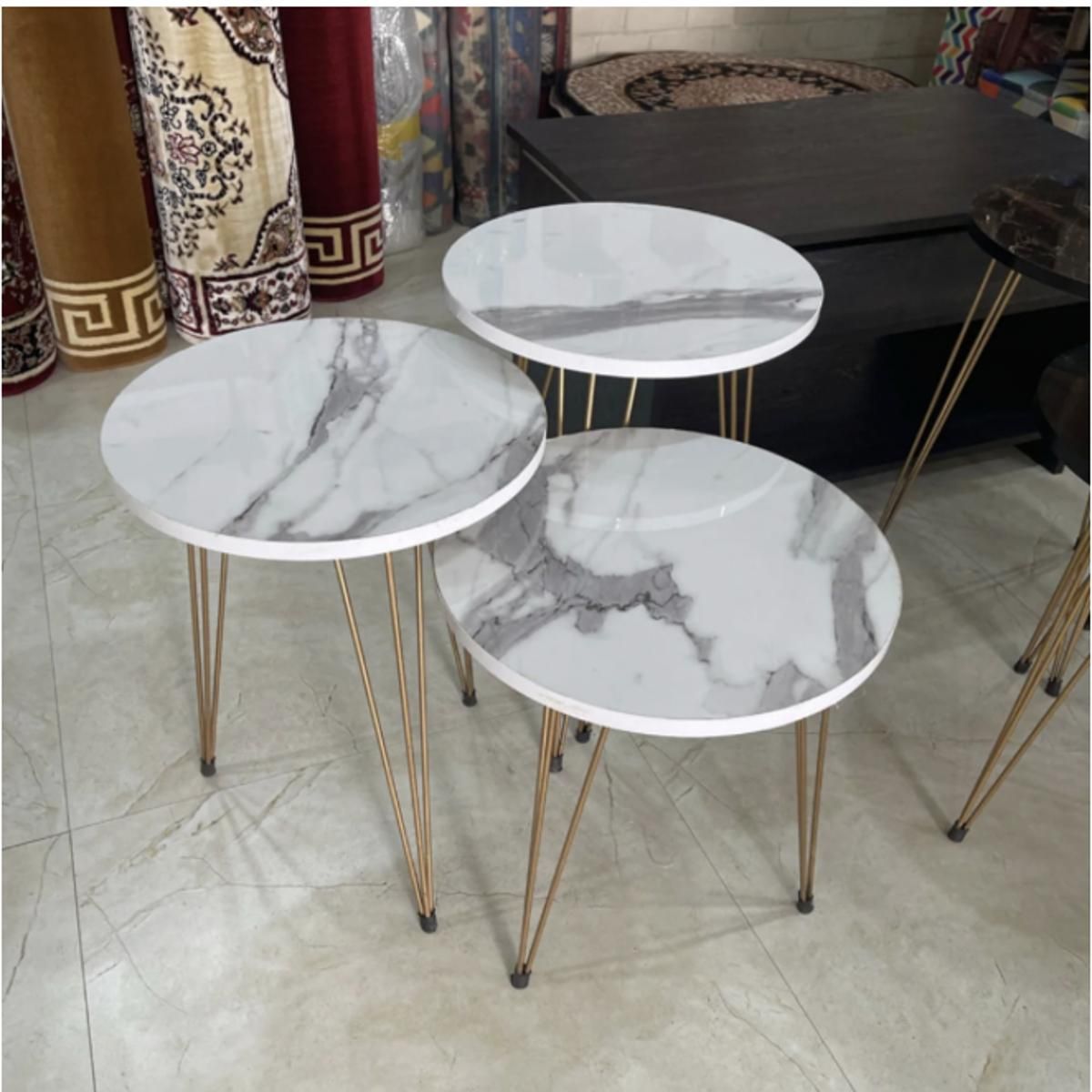 High Gloss Nest of Tables Set of 3 - Marble Look & Wooden Nesting Small ...