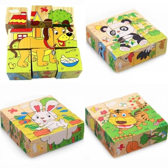 6 Sided Jungle Animals Cubical Wooden Puzzle for Kids KS | Daraz.pk
