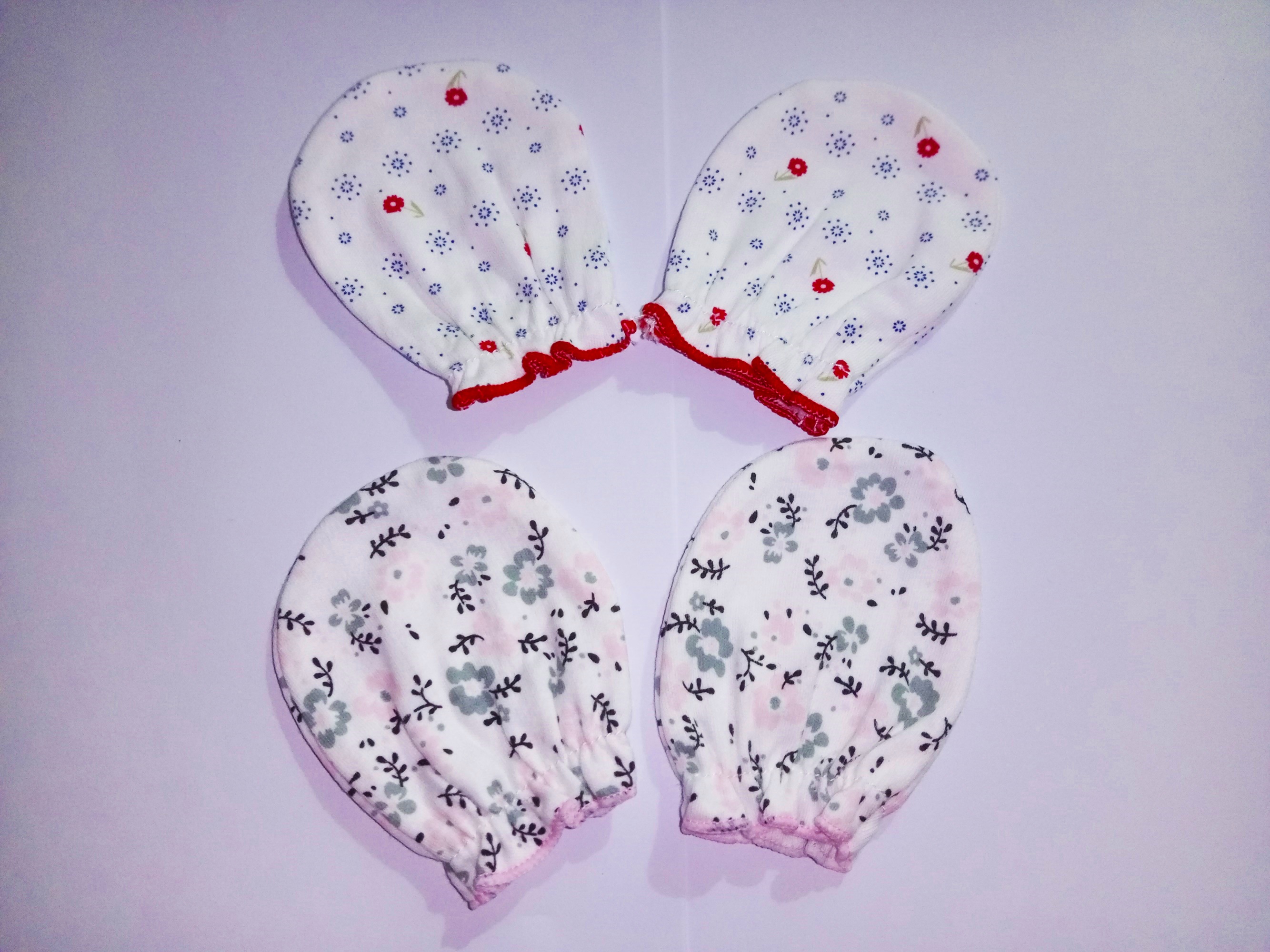2 Pairs - New Born Baby Cotton Mitten Gloves (Newborn Babies Infant ...
