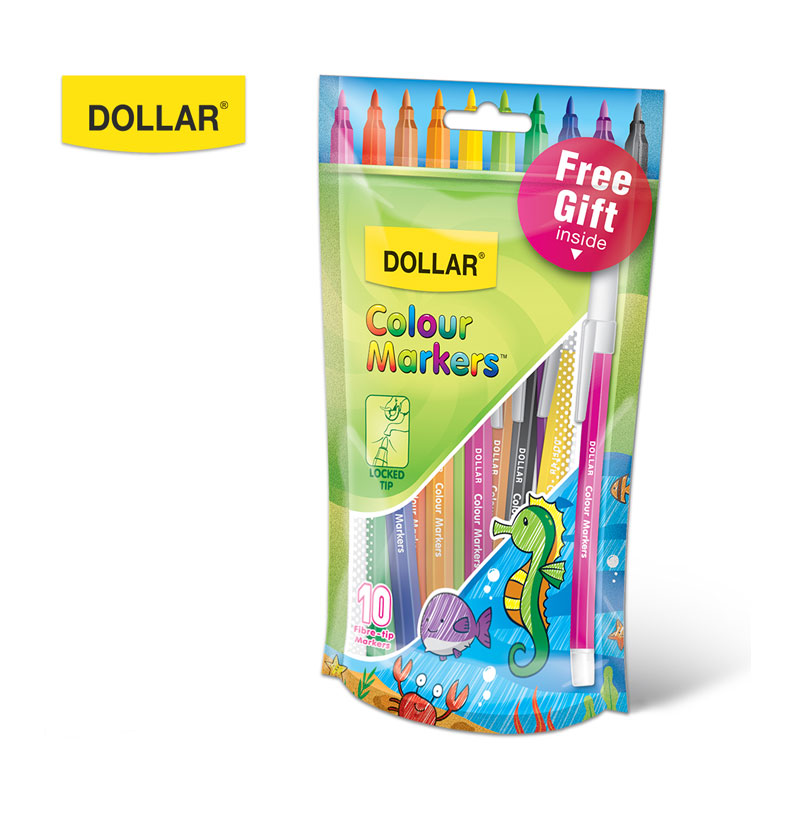Dollar Colour Marker 10's Assorted Pouch pack for Writing, Sketching ...