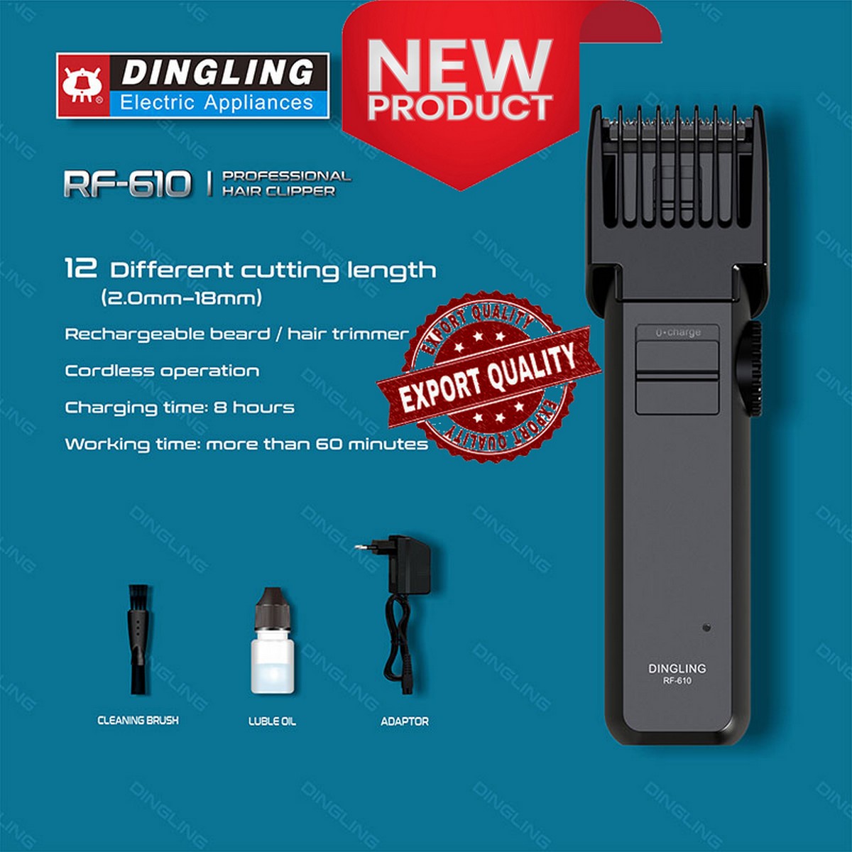 Original DINGLING RF-610 Electric Hair & Beard Clipper Trimmer 12 in 1 ...
