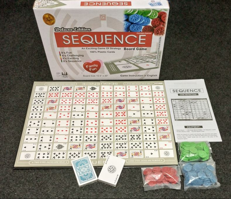 Sequence Strategy Board Game Sequence for Kids Multiple Sizes Laminated Board with Plastic Cards ...