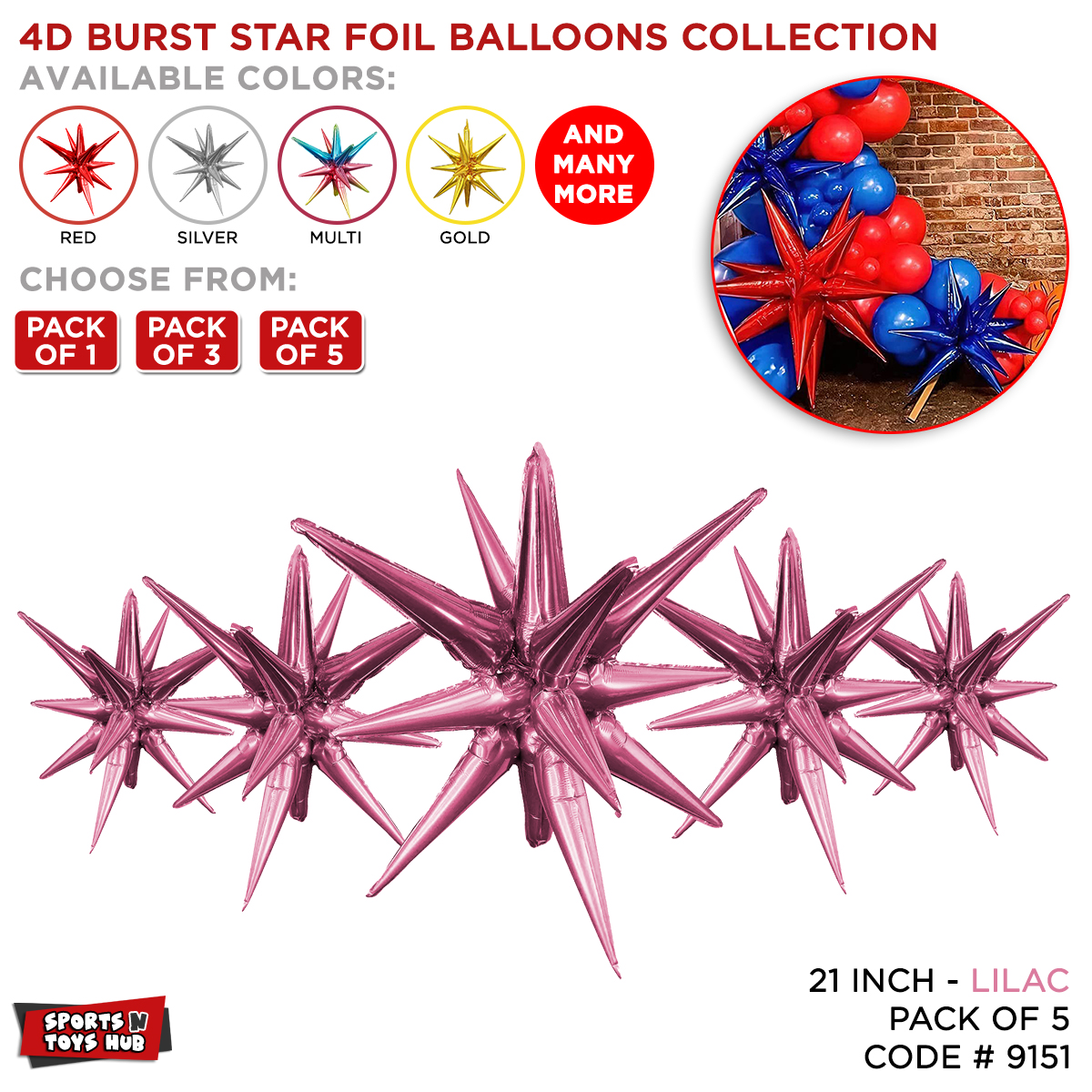4D Burst Star Foil Balloons Collection, 14 Points Balloon, Spike Foils ...