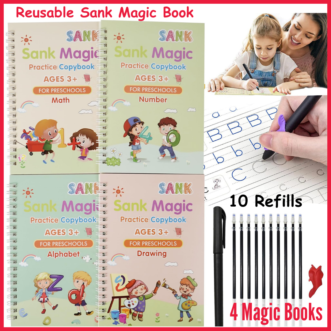 Sank Magic Practice Copybook (4 Books + Magic Pen & 10 Ink Refills ...