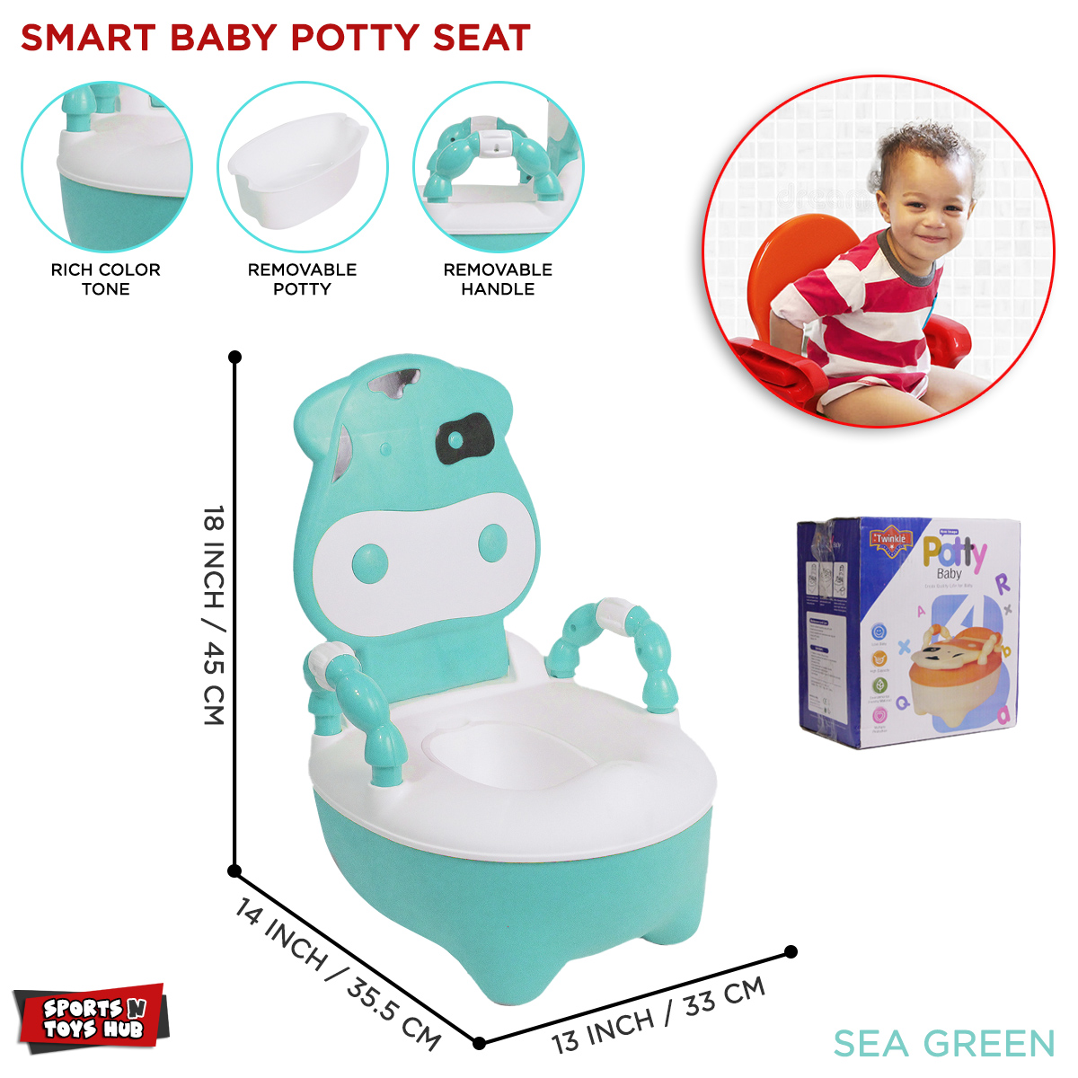 Twinkle Potty Baby Chair With Backrest & Safety Handle For Kids, Cow ...
