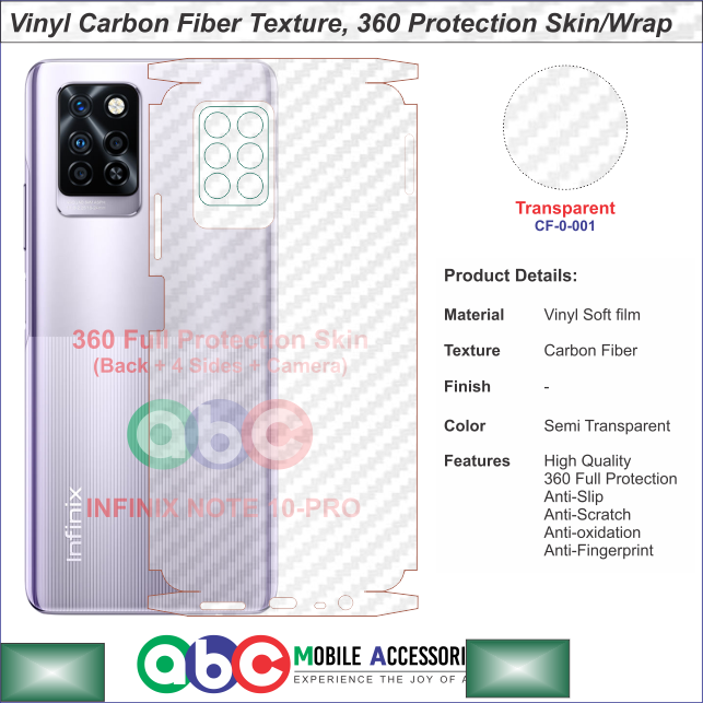 Infinix Note 10 Series, Full Back Protection Vinyl Skin/Wrap in variety ...