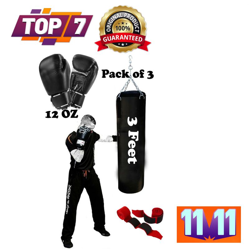Boxing Bag with chain Boxing Gloves and Hand bandages Wraps Boxing Kit ...