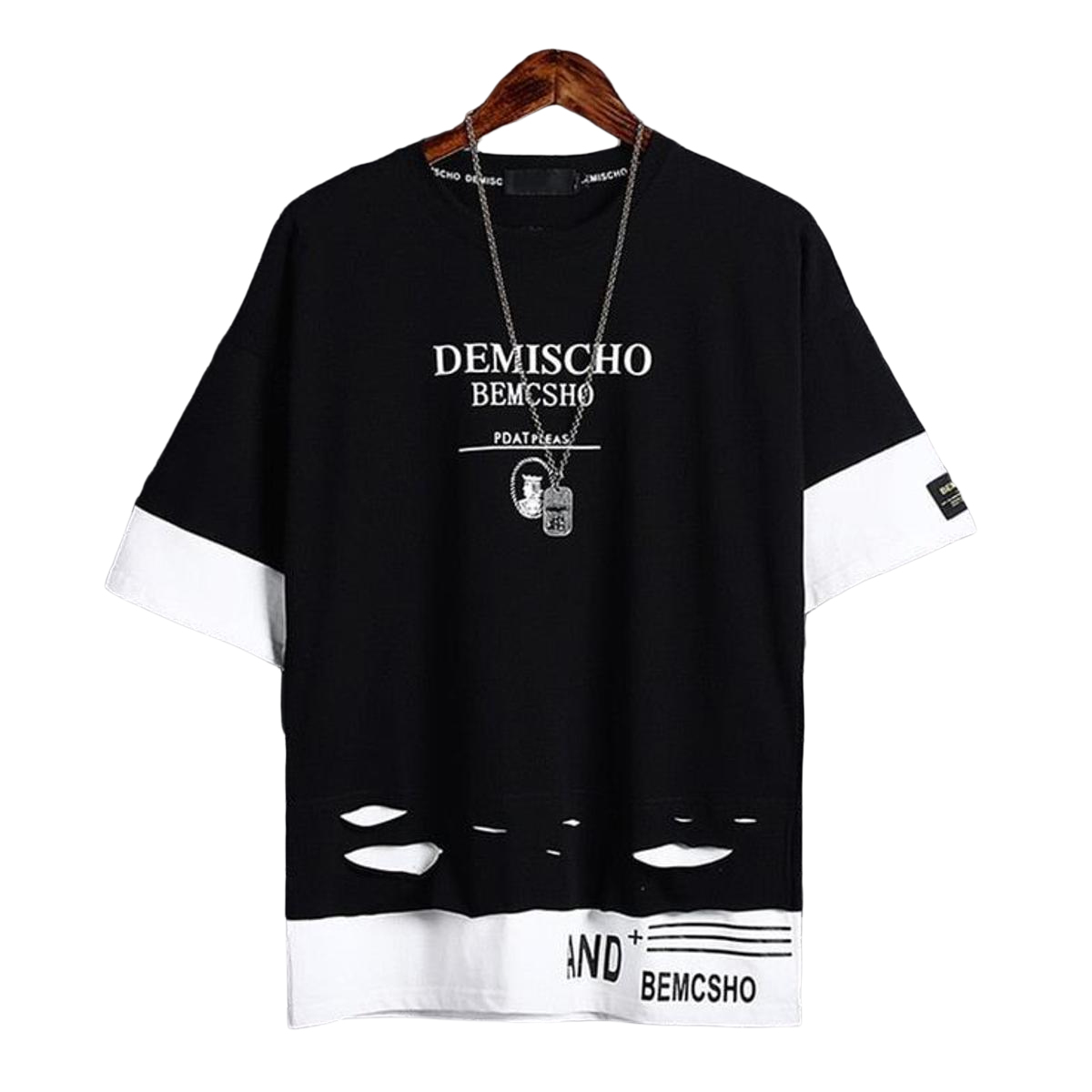 new quarter sleeves demischo print damage style tshirt. | Daraz.pk