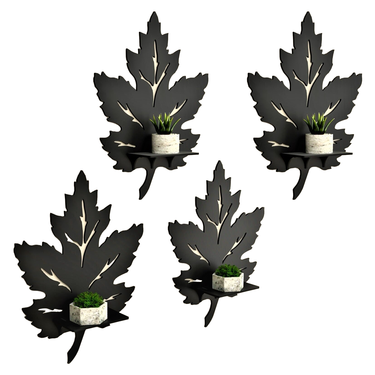 Pack of 4 Leaf Wall Shelf, Candle Flower Holder, Wall Decoration Items ...