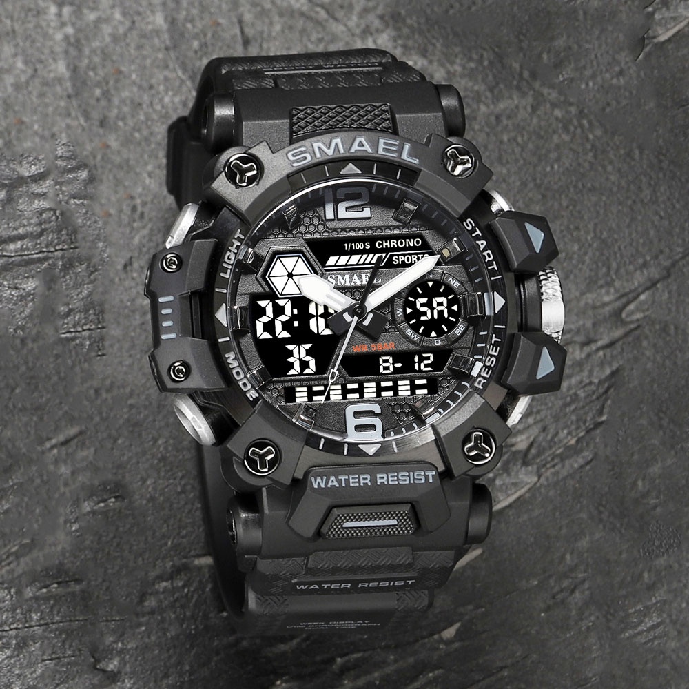 SMAEL Sport Dual Time Watches for Men Waterproof Clock Blue Back Light ...