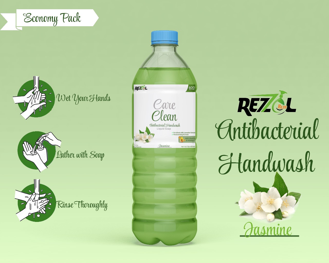 Rezol Care Clean Antibacterial + JASMINE Fragrance Liquid Hand Wash 1 ...