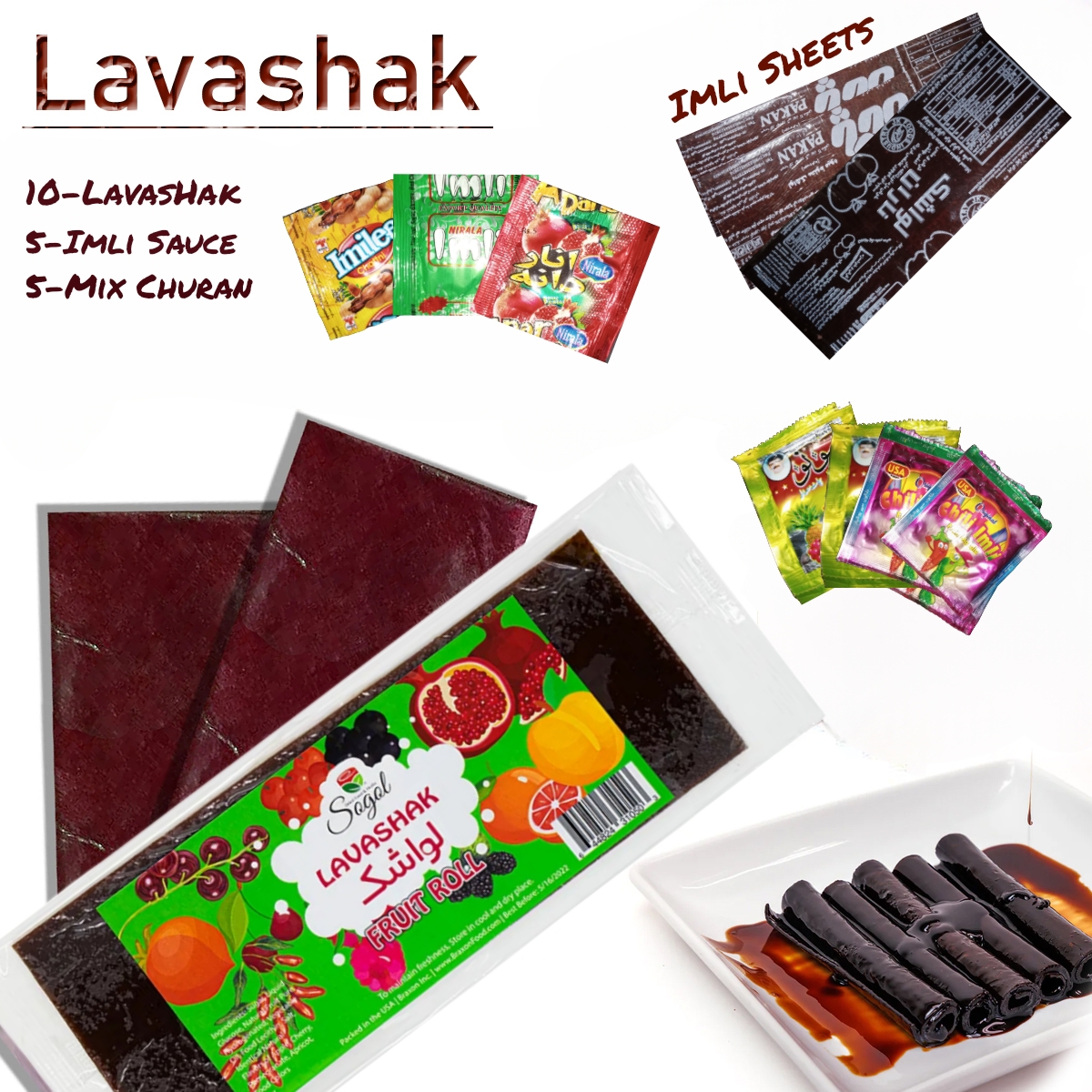20 Pcs Set - 10 Lavashak Fruit Lather Sheets - 5 Churan Chat Masala ...