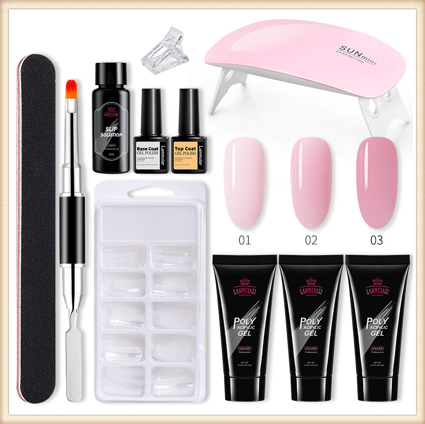 NYT Lanmuiar Poly Nail Gel Set 6W Led Lamp Full Manicure Set Quick ...