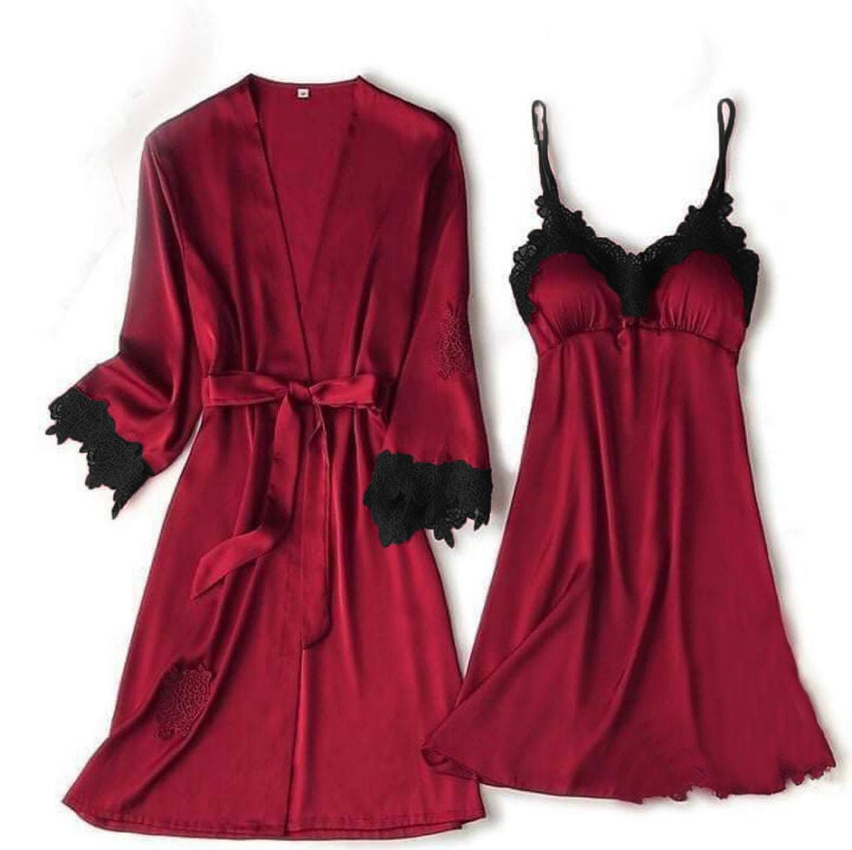 Ladies Nighty Set 2 Piece Night Suit Silk Bridal Lingerie Nighty For ...