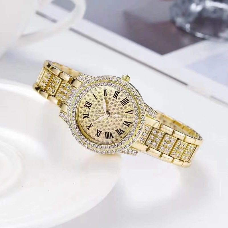 New cross-border starry rhinestone luxury watch Women's steel chain ...