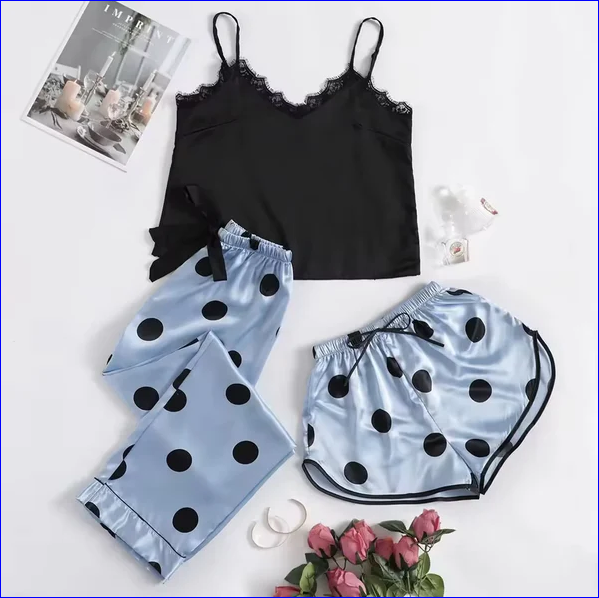Basic Lingerie Silk Satin Night Suit with Shorts and Pajama | Daraz.pk