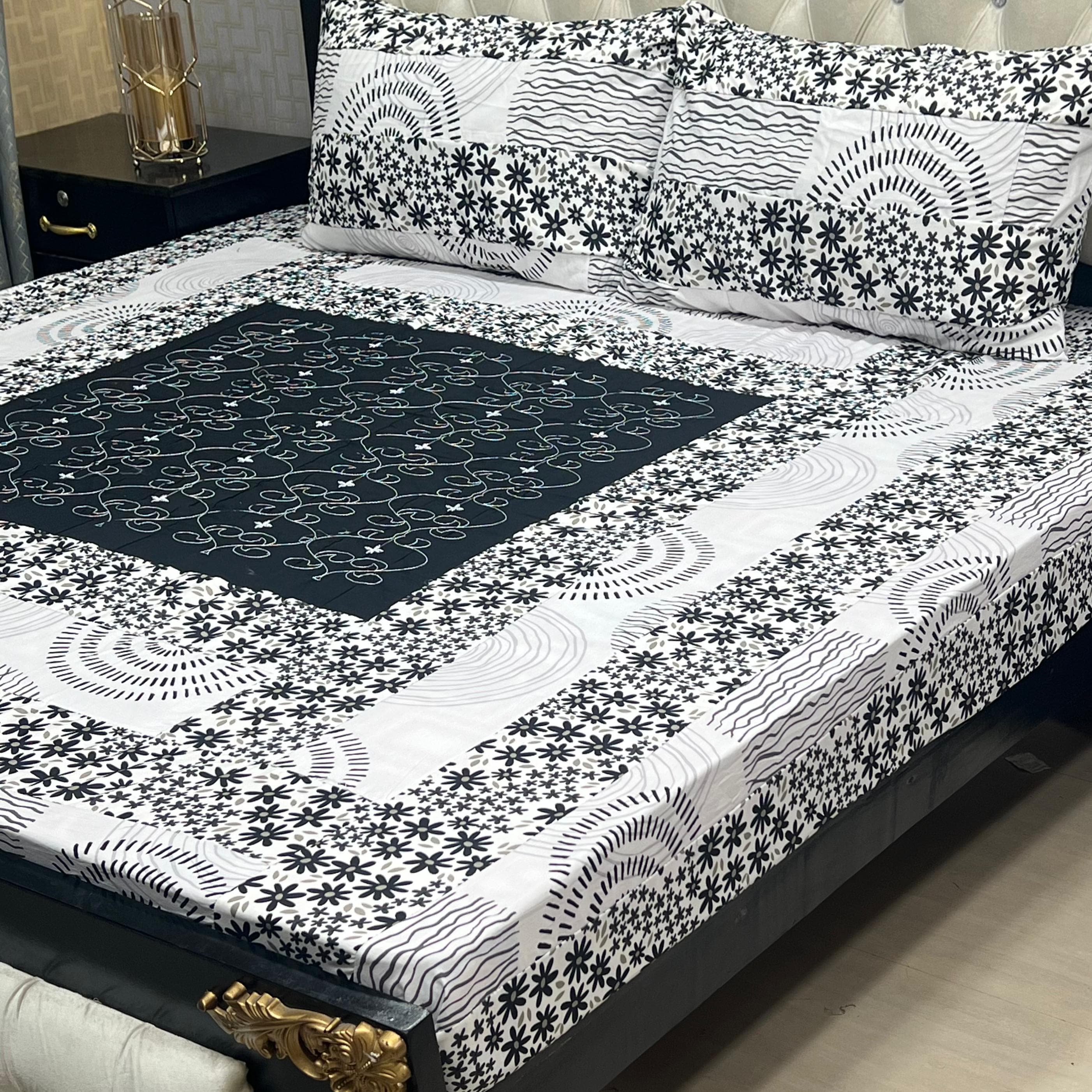 DESION Embroidered Bed Sheet Set KIng Size Patch Work Bed Sheet | Daraz.pk