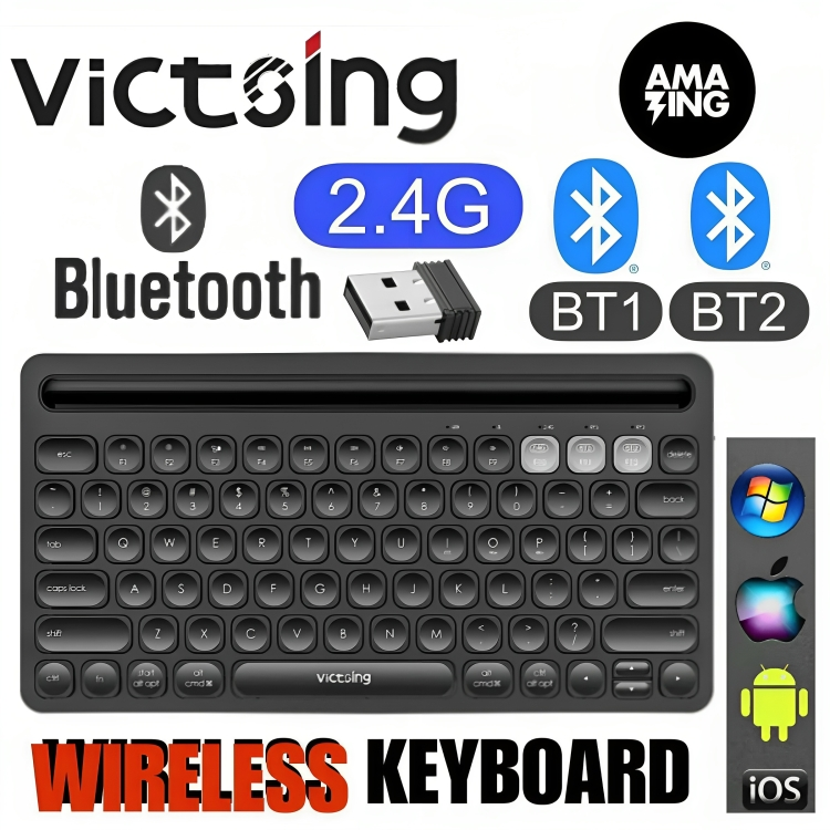 ViCTSING Wireless + Bluetooth Keyboard, Model PC303A, Metal Body ...