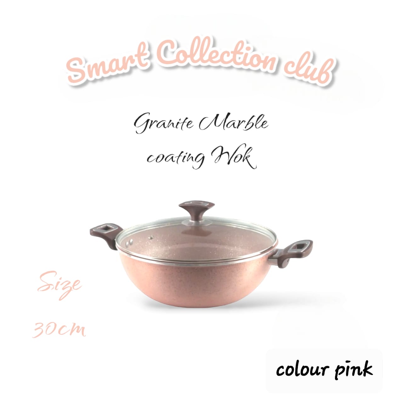 Nonstick Marble Coating Wok 30cm with glass lid (Granite Marble Coating ...