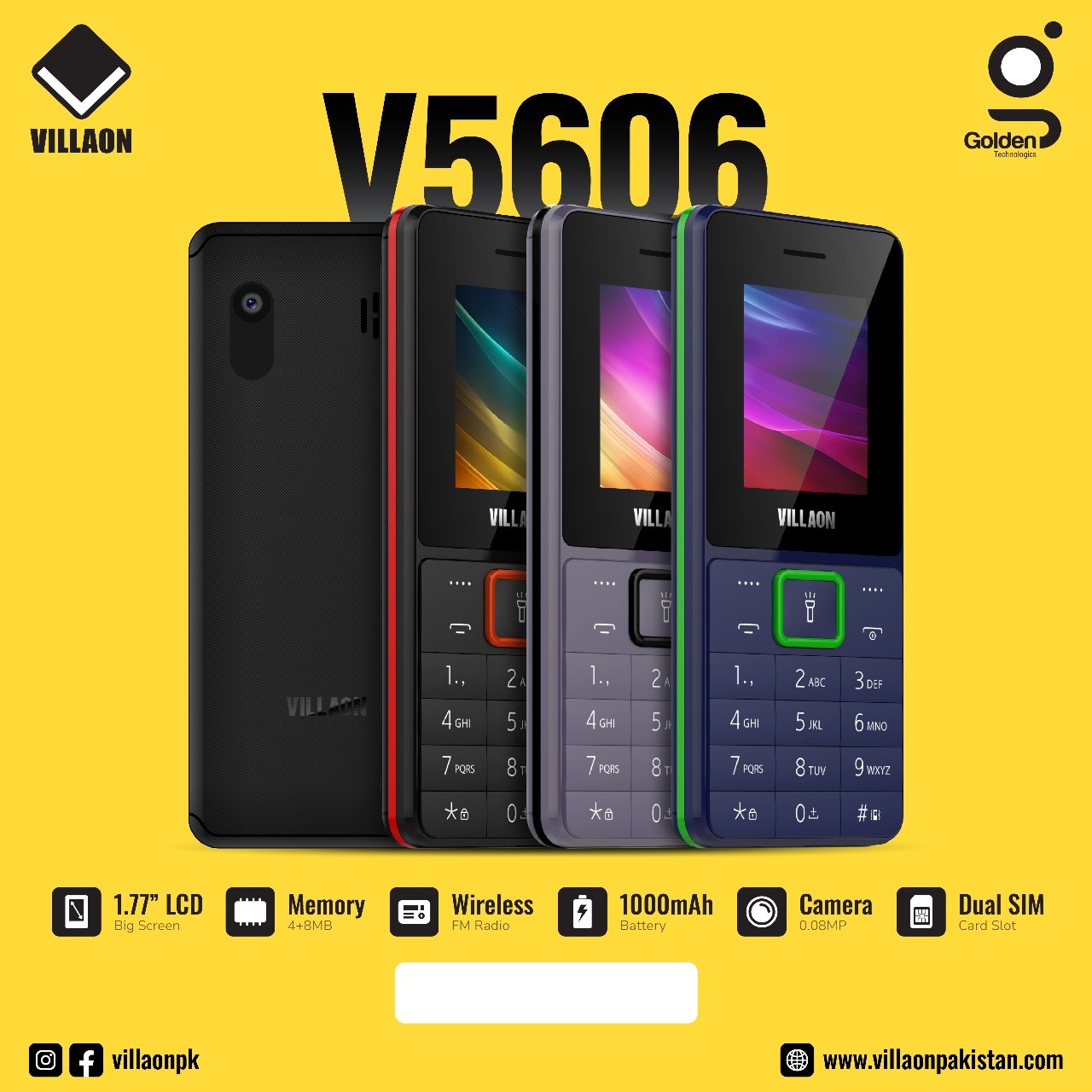 VILLAON V5606 ( V200 ) - 1.77 Inch Display - Dual Sim - PTA Approved - 1000mAH Battery - Rear ...
