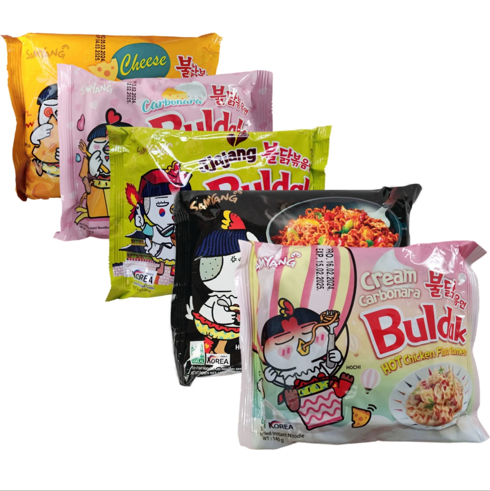 Samyang 5 Different Korean Ramen Noodles (Black+Pink+Yellow+Green ...