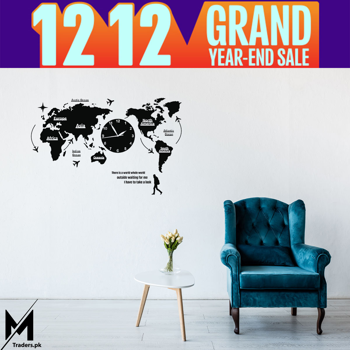 World Map Wall Clock - Best Quality - Mini Size Wooden Clock - Hanging ...