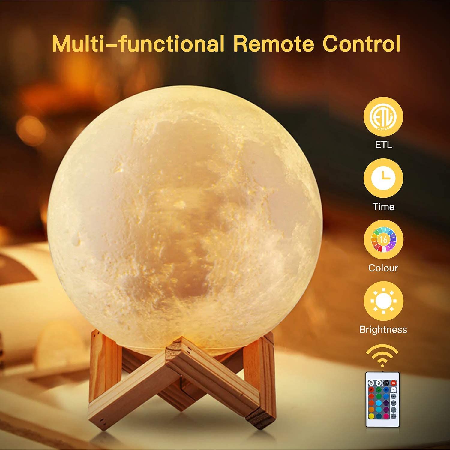 Full Moon Lamp, LED Lunar Night Light Remote Control Table Lamp ...