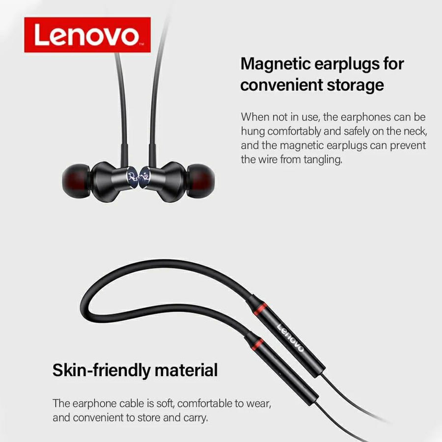 Lenovo HE05 Wireless Neckband Bluetooth Earphones – Sports Headset with ...