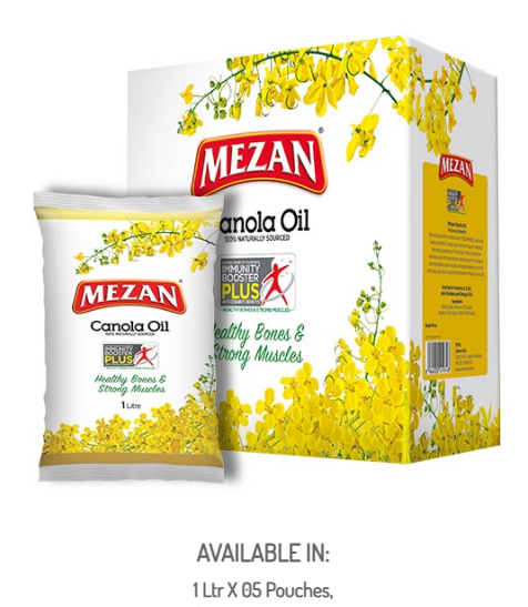 Meezan 100 percent Naturally Sourced Canola Oil 1 Litre x 5 Pillow Pack ...