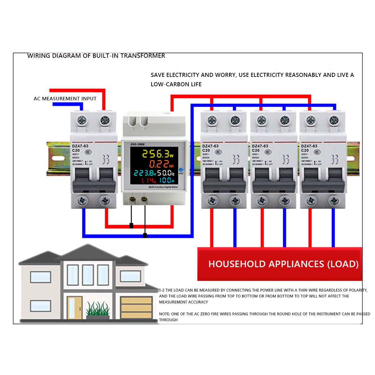 Din Rail AC Monitor 6IN1 250-450V 100A Voltage Current Power Factor ...