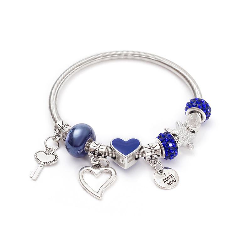 Fashion Simple Pandora Glazed Gem Beads Key Lock Love Hanging Bracelet ...