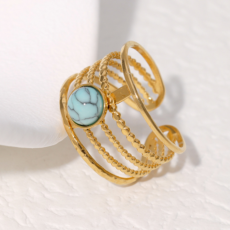 Beimai OEM ring Natural stone turquoise simple stainless steel ring ...