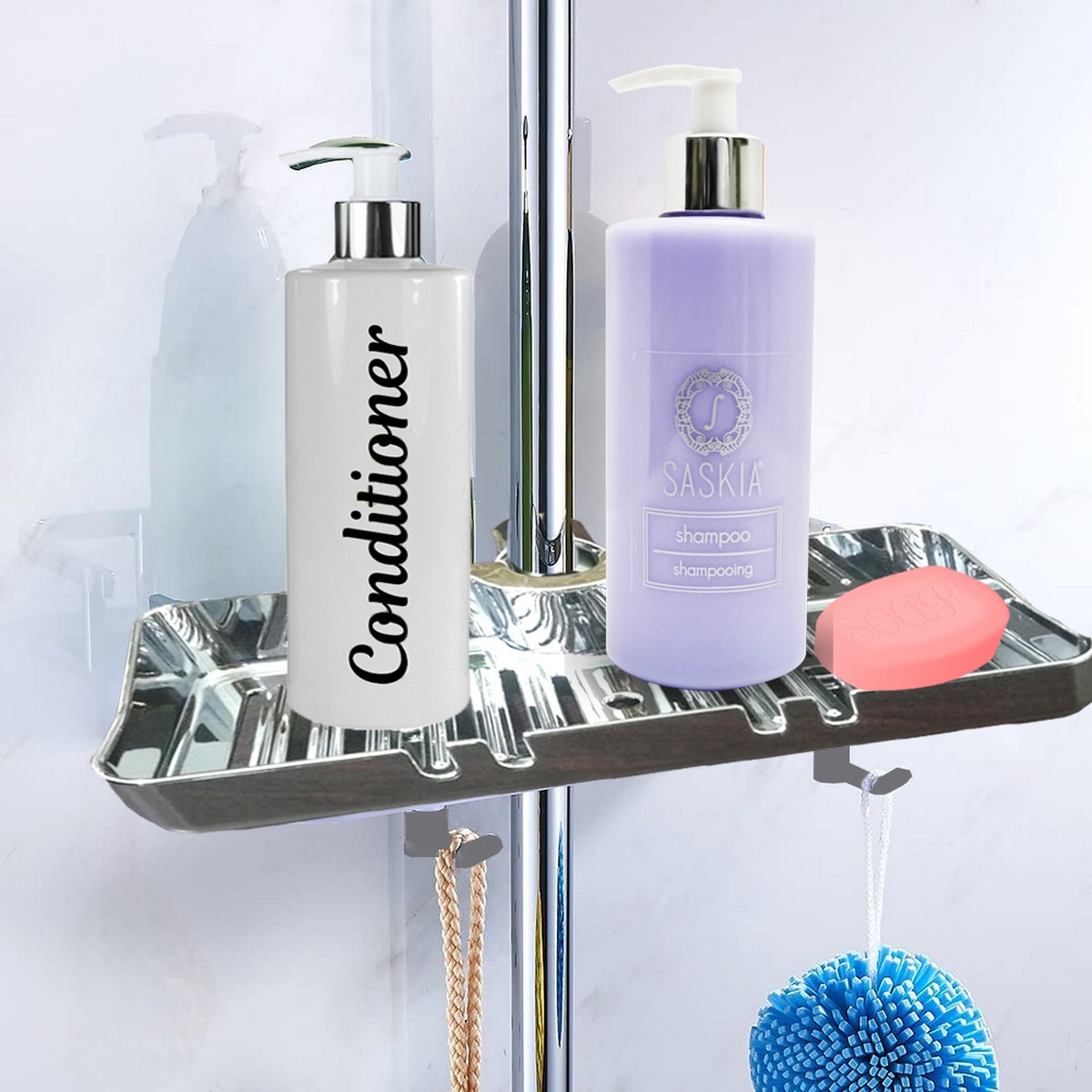 Bathroom Shower Shelf Caddy for Shampoo Shower Rail Bathroom Organiser ...