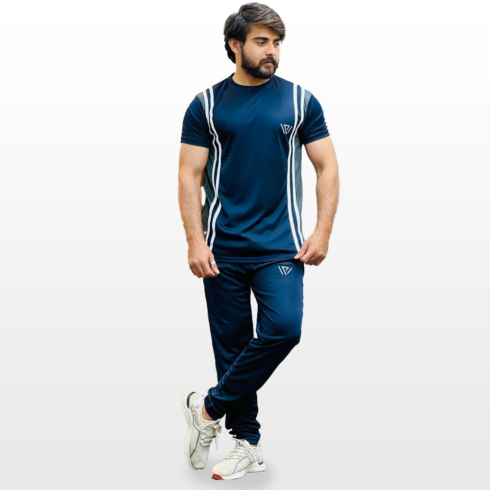 Master Stroke Summer Tracksuit for Men - Blue/Charcoal - Dri-Fit | Daraz.pk