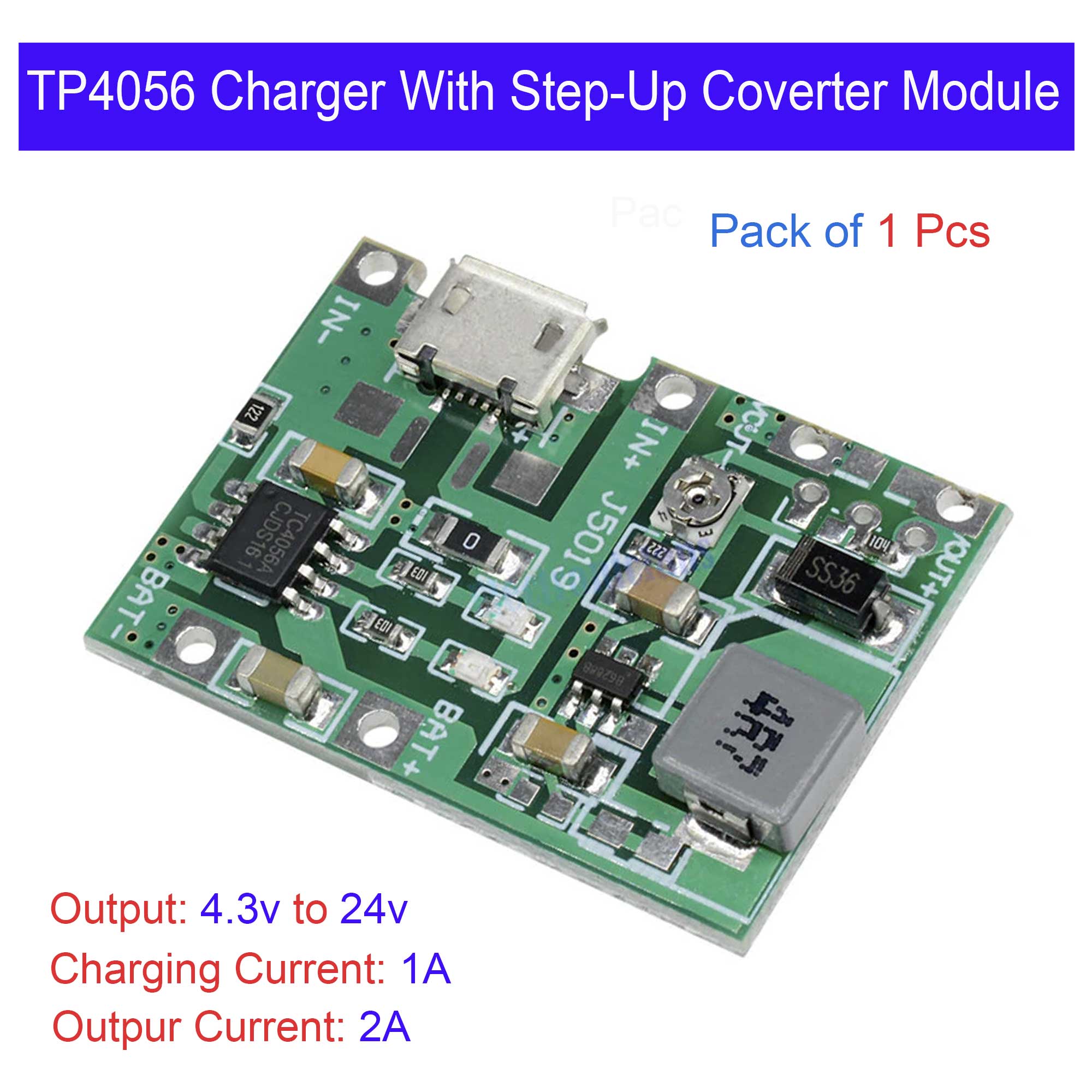 3.7V 2A 18650 Adjustable Step Up Converter and Battery Charger 18650 ...