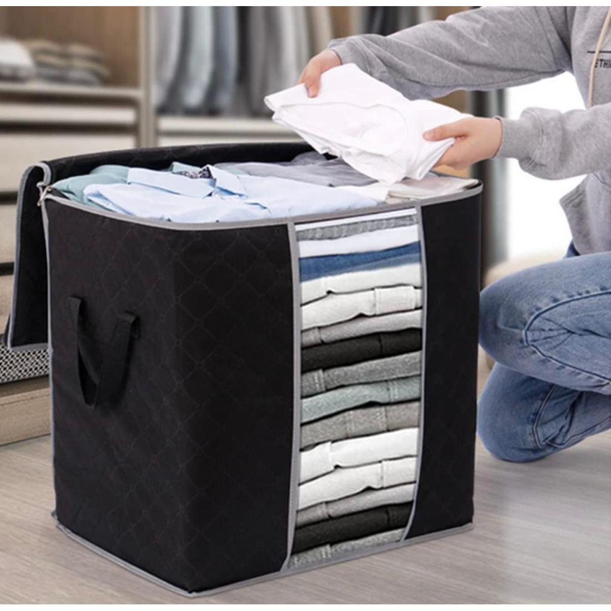 Portable Bamboo Clothes Blanket Large Folding Bag Storage Box Organize ...