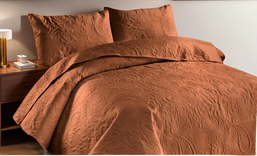 Luxury Embossed Bed Spread- 3 pcs Luxe Bed Sheet Quilted Cover Jacquard ...