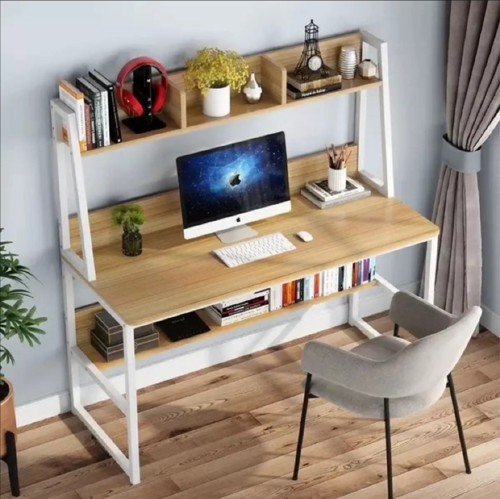 Computer Desk Bookshelf Study Table Workstation for Home Office Heavy ...