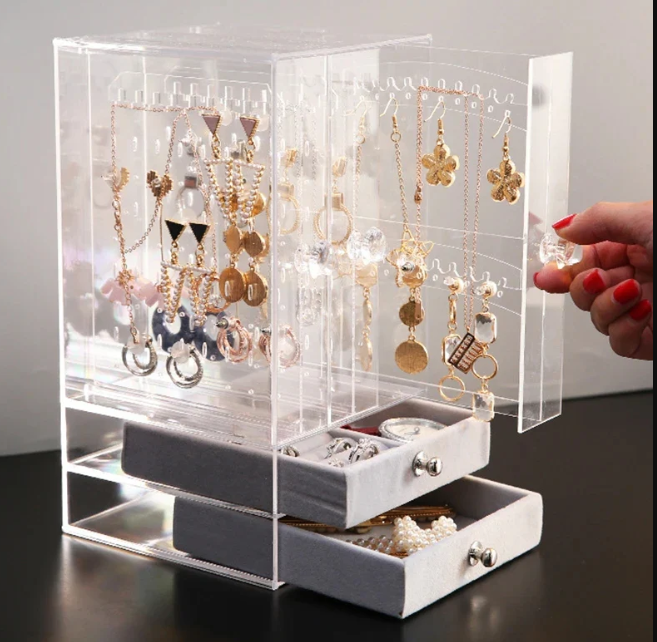 Acrylic Display Stand Earrings Pannels with Drawer Earring Storage Box ...